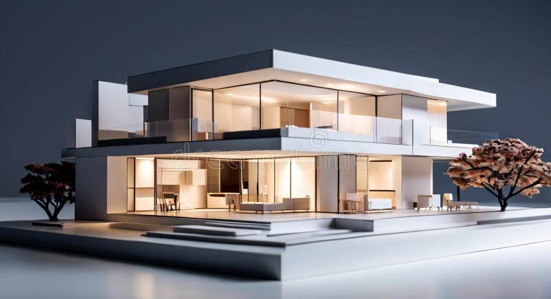 Architectural Model of Modern House on Display. Stock Illustration ...