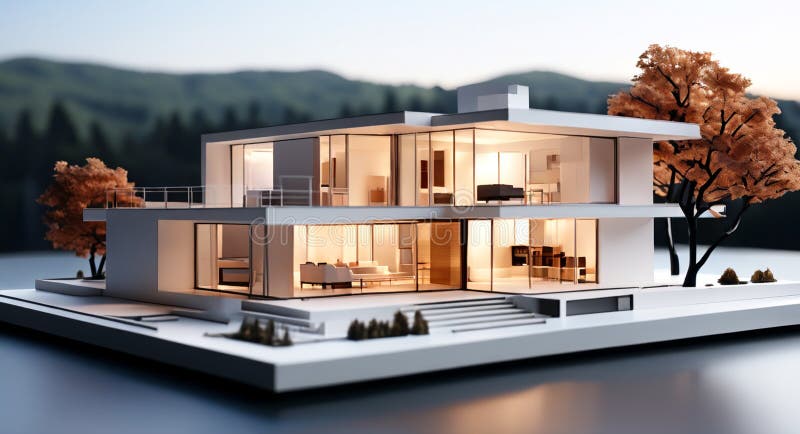 Architectural Model of Modern House on Display. Stock Illustration ...