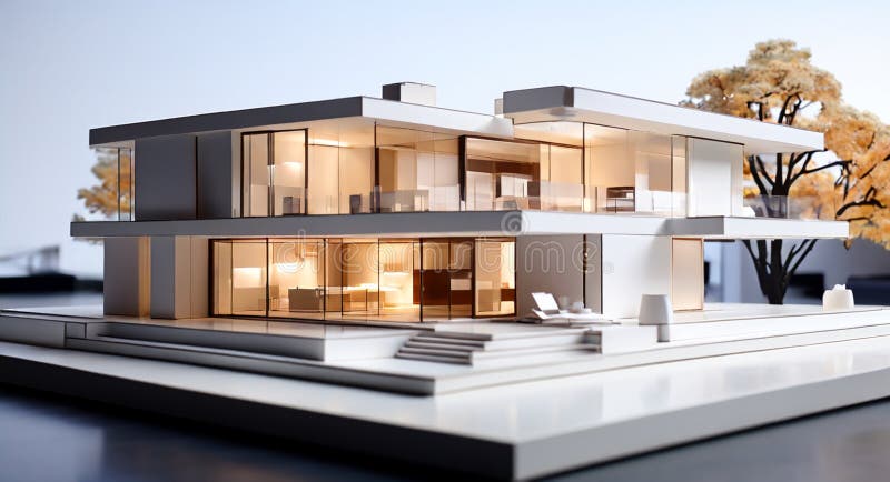 Architectural Model of Modern House on Display. Stock Illustration ...