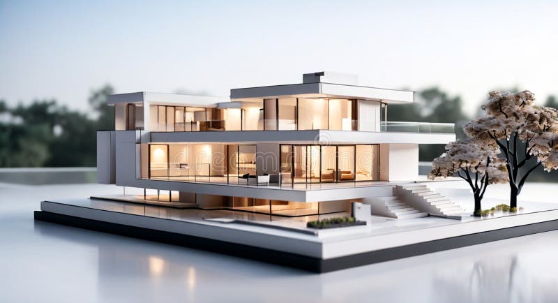 Architectural Model of Modern House on Display. Stock Illustration ...