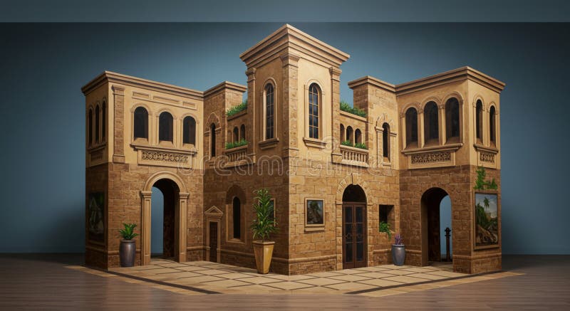 A Detailed Architectural Model Features a Mediterranean-style Structure ...