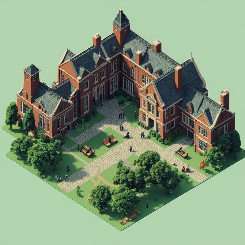 A Detailed Architectural Model of a Grand Building with a Courtyard and ...