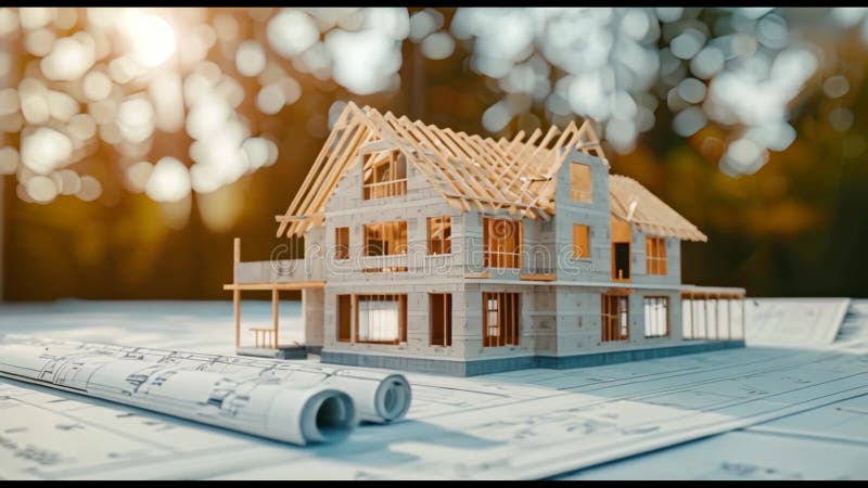 A Detailed Architectural Model of a House Under Construction, Placed on ...