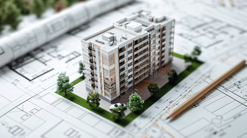 Detailed Architectural Model of Modern Apartment Complex on Building ...