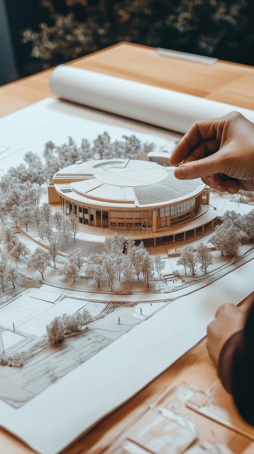 Architectural Model Shows Modern Building Design Stock Illustration ...