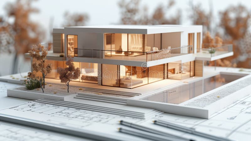 A Detailed Architectural Model of a Modern Home with a Pool, Sitting on ...