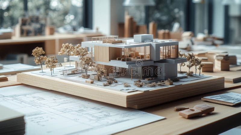 Detailed Architectural Model of Modern House on Wooden Base Stock ...