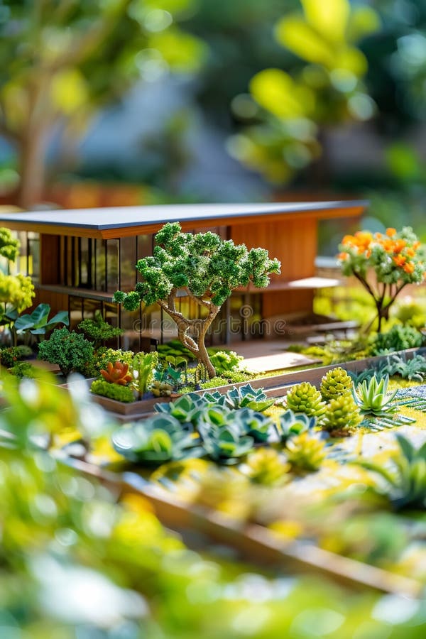 Detailed Architectural Model Showcasing Modern House Surrounded by Lush ...