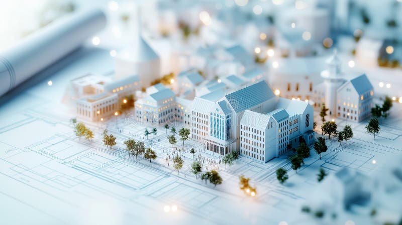 Detailed Architectural Model of University Campus Featuring Buildings ...