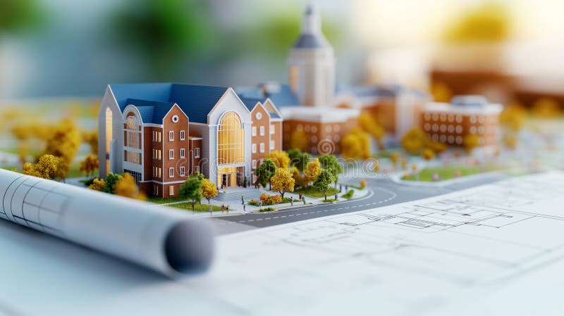 Detailed Architectural Model of University Campus Featuring Buildings ...