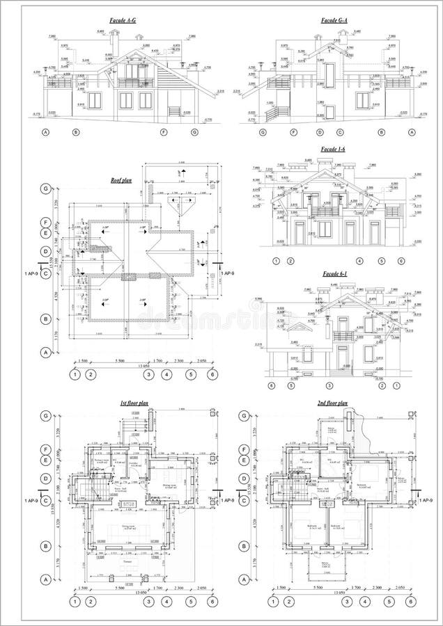 Detailed Architectural Plan Stock Illustration - Illustration of facade ...