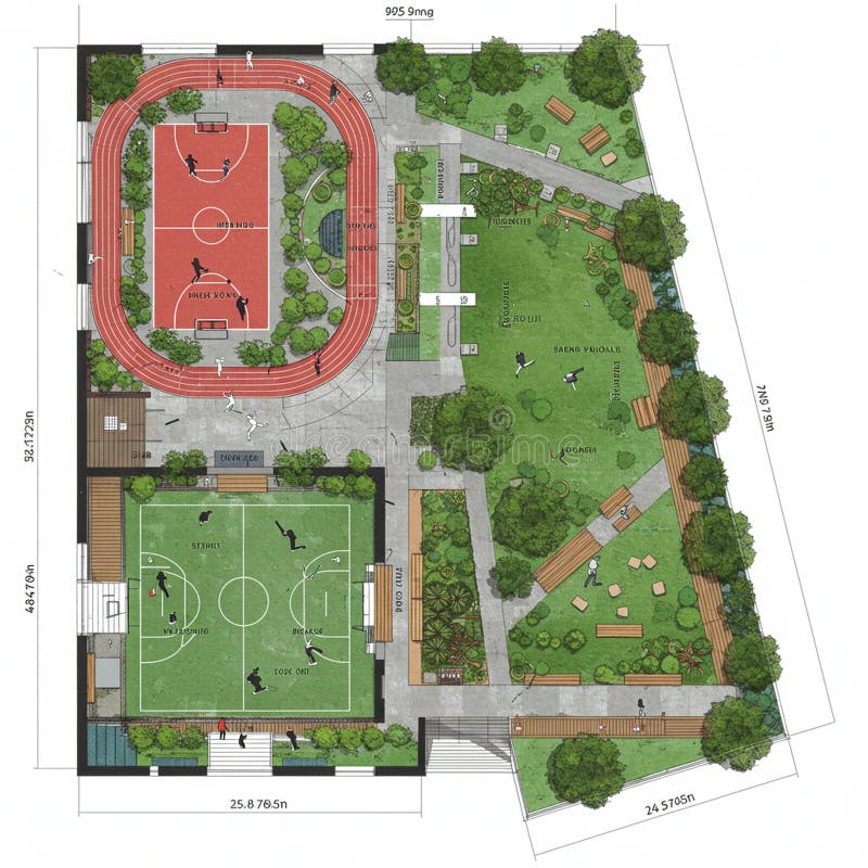 A Detailed Architectural Plan of a Recreational Outdoor Area Featuring ...