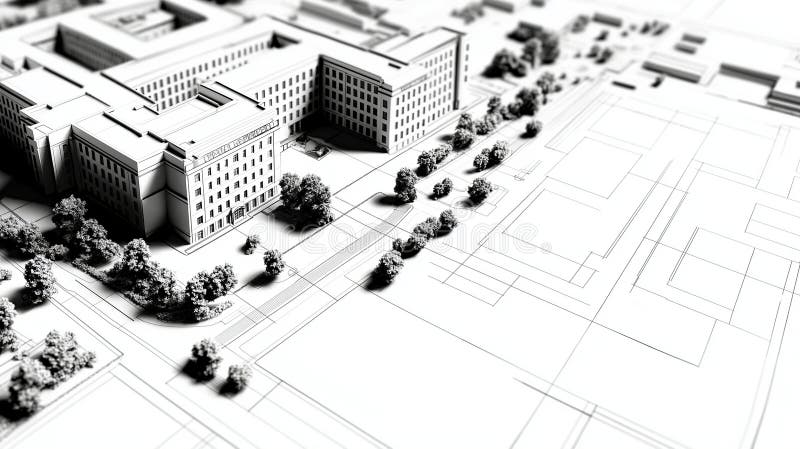 Detailed Architectural Plan of Urban Development Featuring Buildings ...
