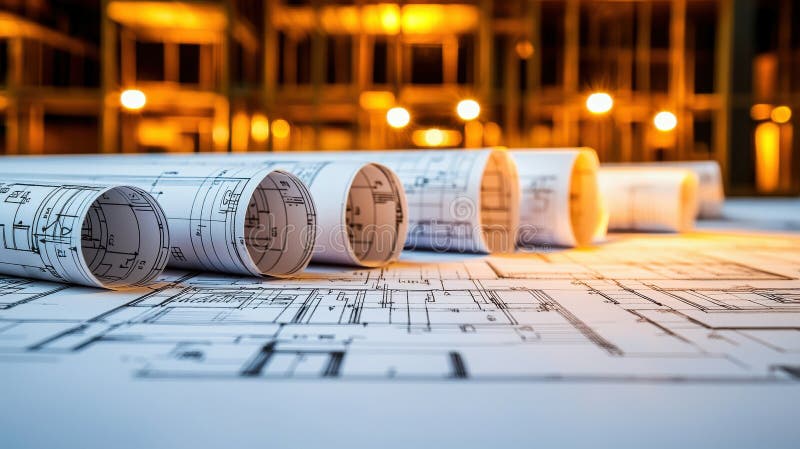 Detailed Architectural Plans with Annotated Sections on Desk Stock ...