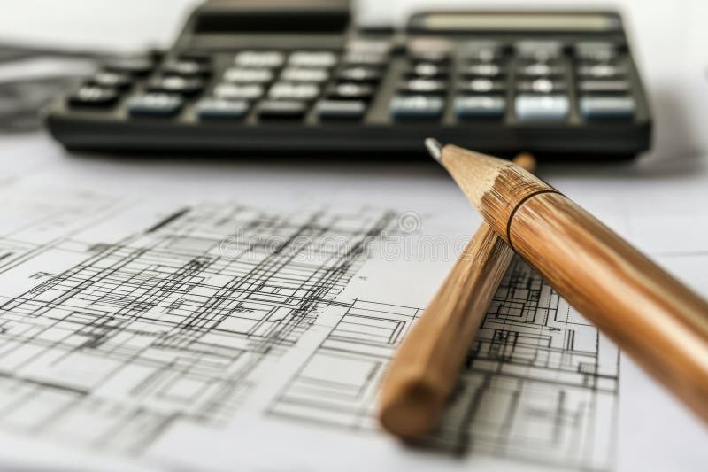 Detailed Architectural Plans with Calculator and Drafting Tools on ...