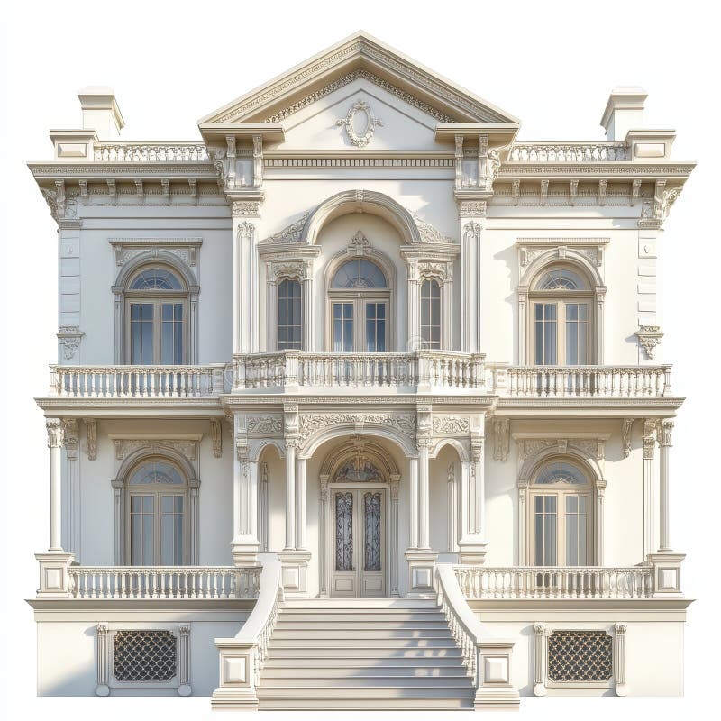 A Detailed Architectural Rendering of a Grand, Classical-style Mansion ...