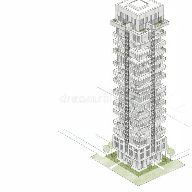 A Detailed Architectural Rendering of a Modern High-rise Building ...