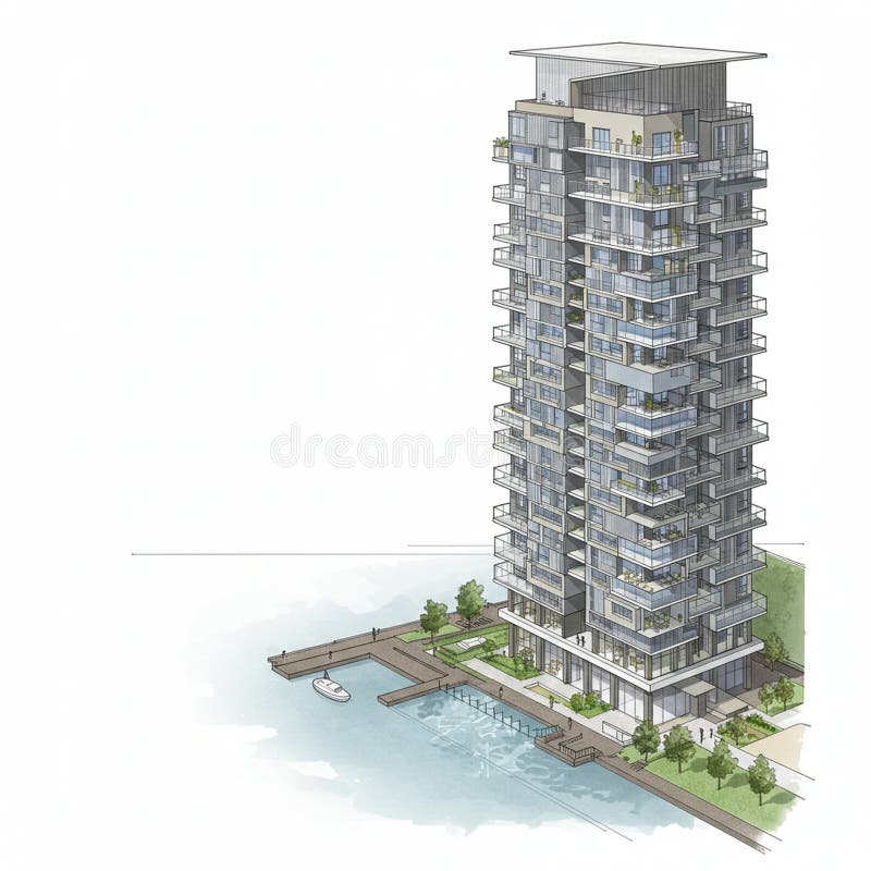 A Detailed Architectural Rendering of a Modern High-rise Building. the ...