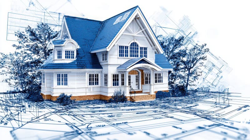 Detailed Architectural Rendering of Modern House Surrounded by ...