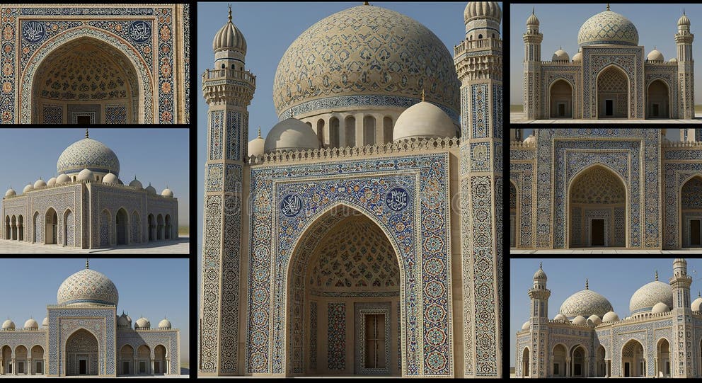Detailed Architectural Rendering of Mosque with Intricate Patterns and ...