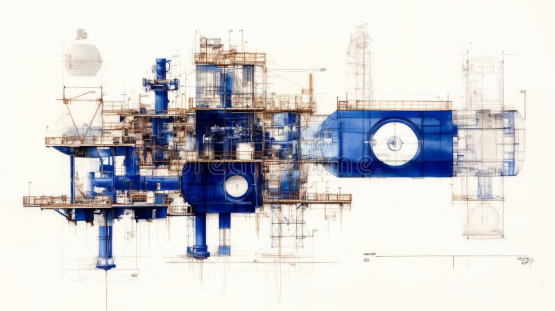 Detailed Architectural Rendering of an Offshore Oil Platform Showing ...