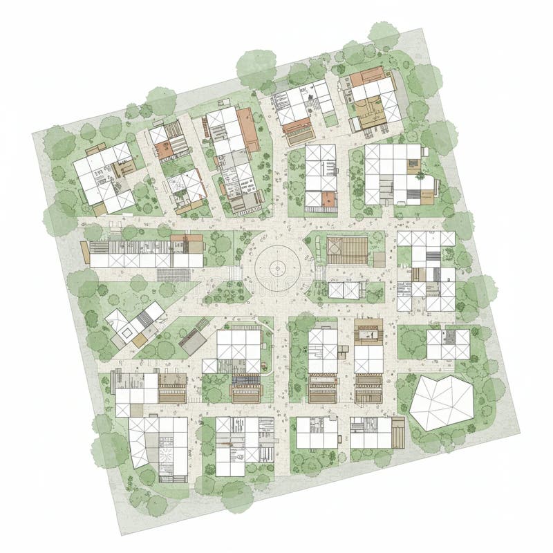 A Detailed Architectural Site Plan Featuring a Series of Buildings ...