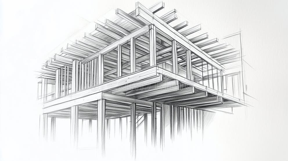 A Detailed Architectural Sketch Depicts a Framework of a Modern ...