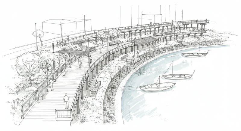 Waterfront Boardwalk Stock Illustrations – 868 Waterfront Boardwalk ...