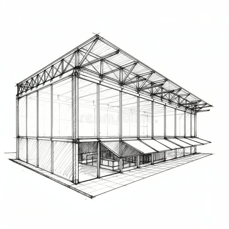 Detailed Architectural Sketch of Modern Multi-Story Building. Stock ...