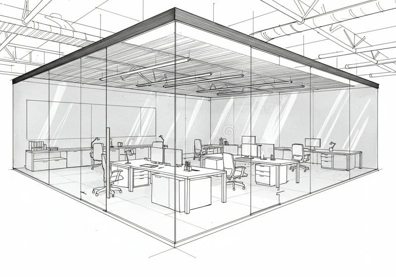 Detailed Architectural Sketch of Modern Multi-Story Building. Stock ...
