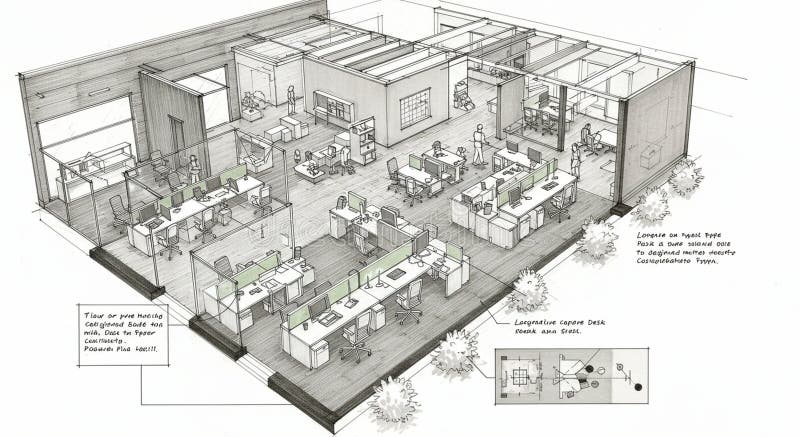 Detailed Architectural Sketch of Modern Multi-Story Building. Stock ...