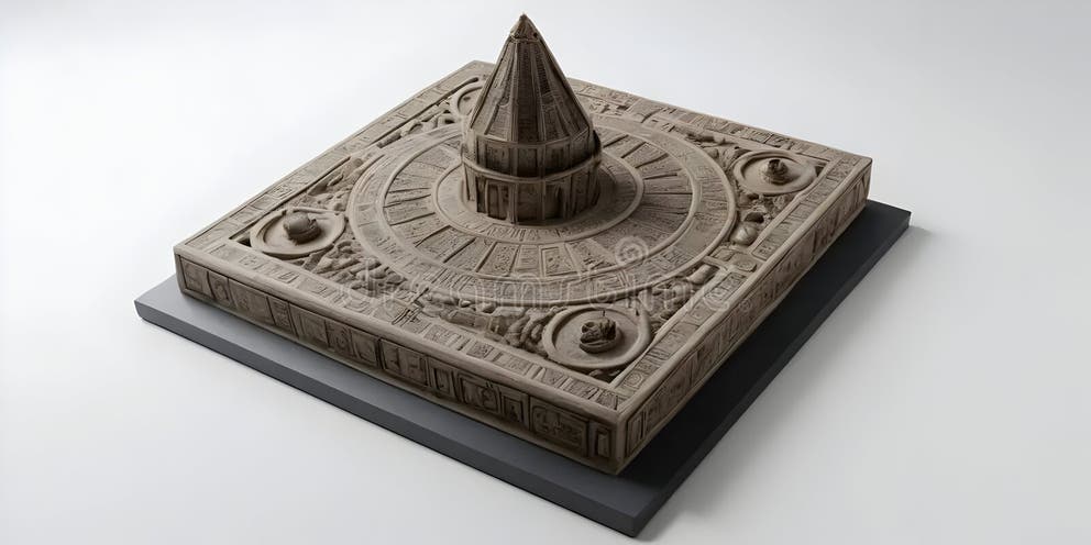 A Detailed Architectural Stone Sculpture Displayed on a Rectangular ...