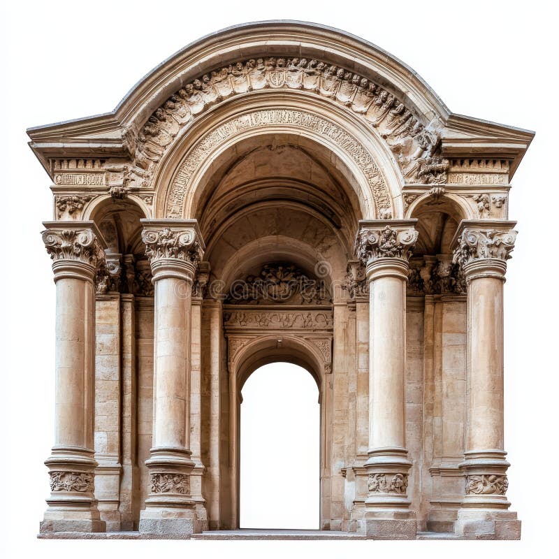 A Detailed Architectural Structure Featuring Ornate Columns and Arches ...