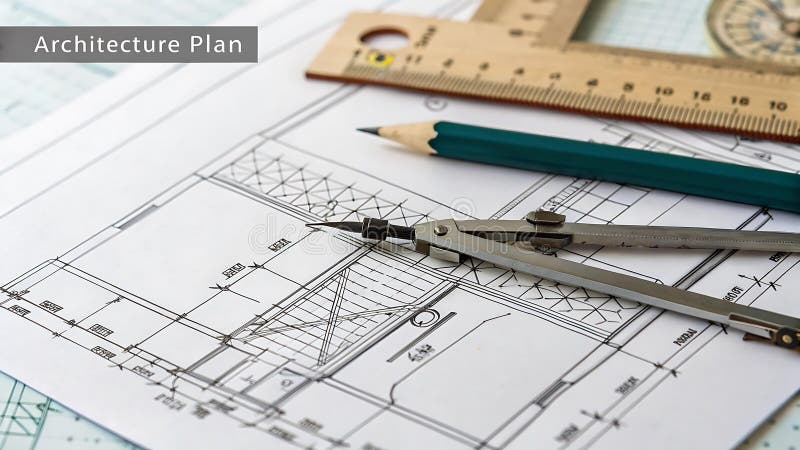 Detailed Architecture Plan with Drafting Tools Stock Illustration ...