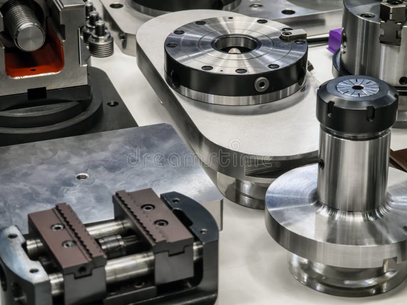 High-precision Machine Parts Displayed on a Workbench during a Manufacturing Process Stock Photo ...