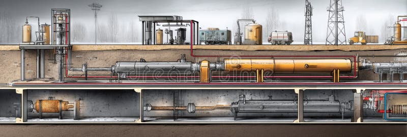 Detailed Artistic Cross-Section of an Underground Fuel System ...