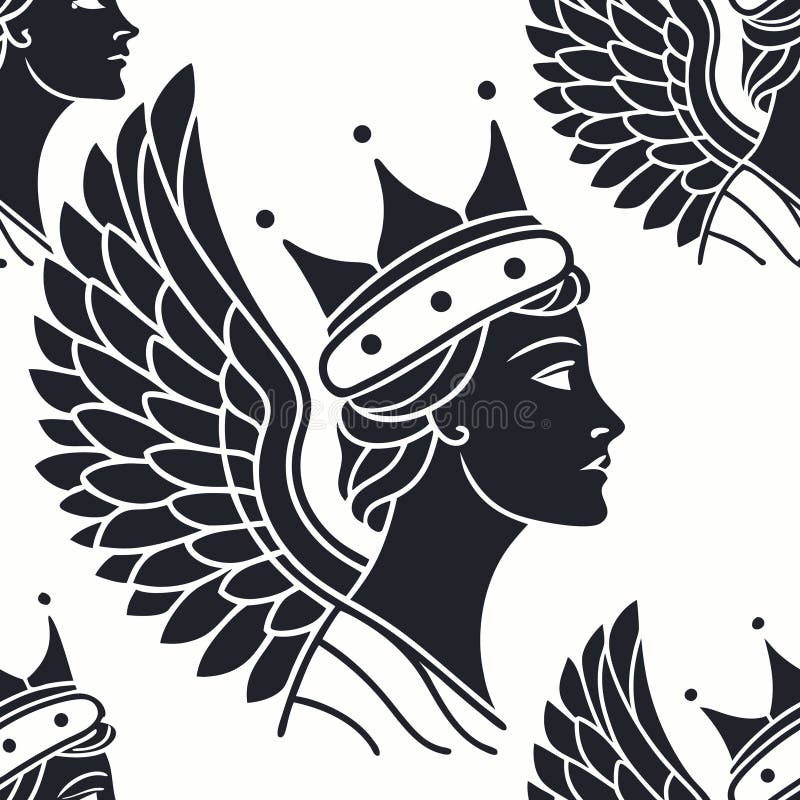 Detailed Artistic Pattern Featuring Winged Figure with a Crown ...