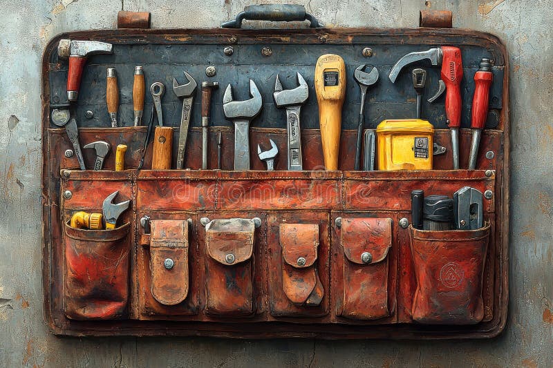 Illustration of a Well-organized Tool Belt with Various Tools Stock ...