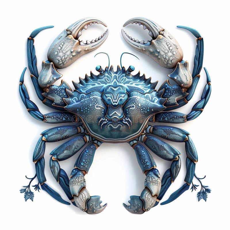 Detailed Artistic Representation of a Blue Crab with Intricate Patterns ...