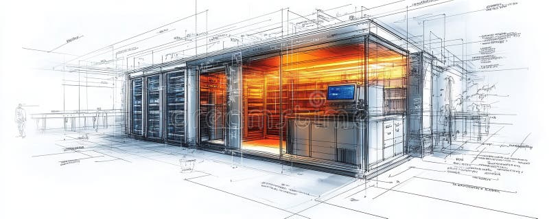 Sketch of a Modern Server Room with Industrial and Technical Design ...