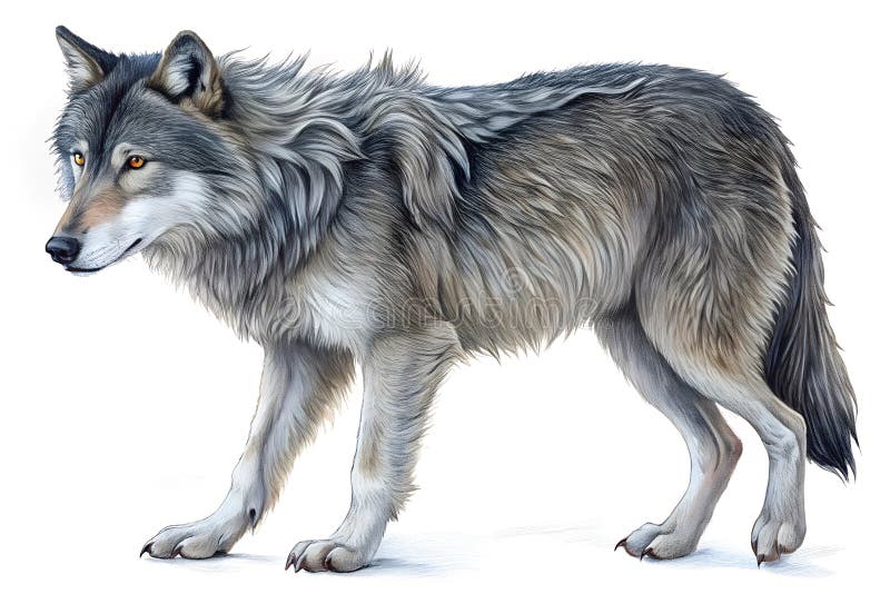 Sideways Drawing of a Wolf on a White Background. the Wolf Appears in a ...