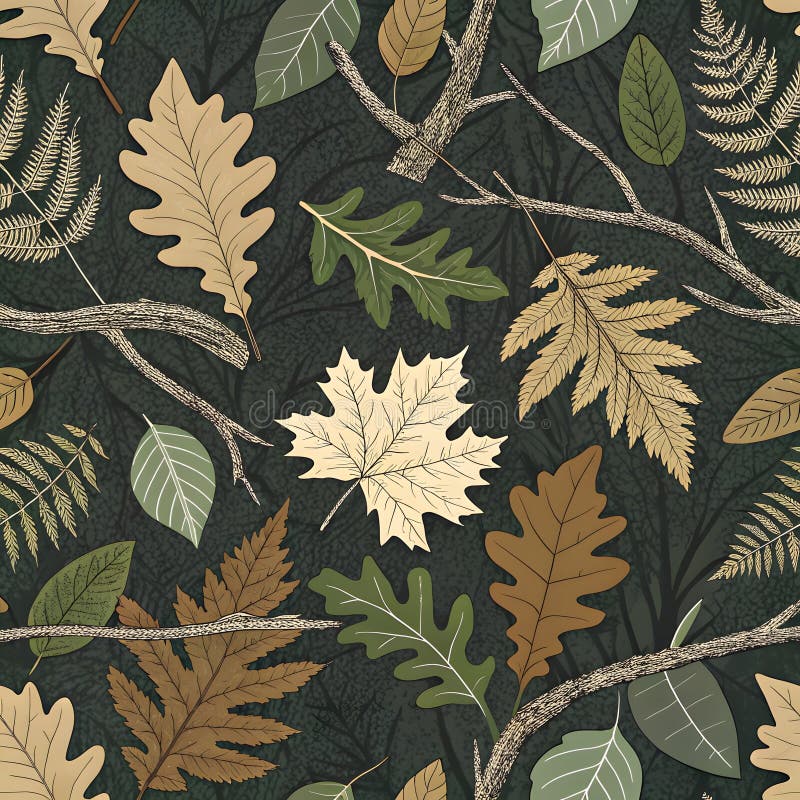 Detailed Autumnal Forest Floor Pattern with Diverse Leaves and B Stock ...