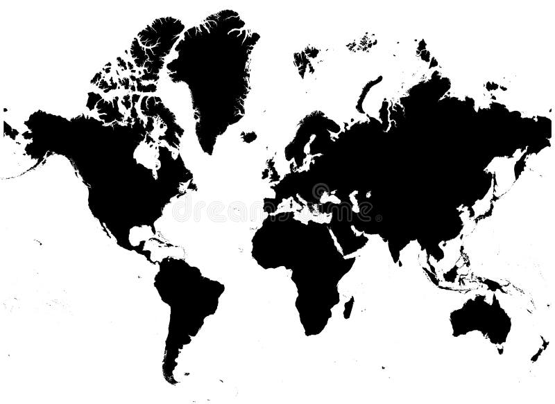 Detailed B/w Map of the World Stock Illustration - Illustration of ...
