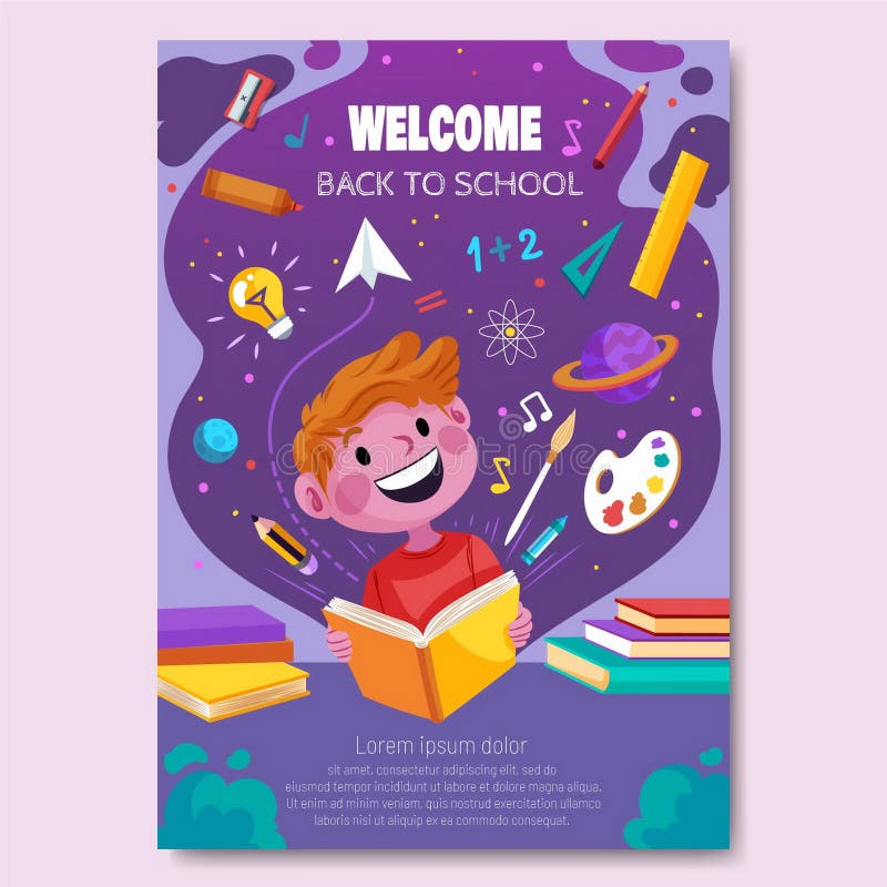 Detailed Back School Vector Design Vertical Poster Template Stock ...