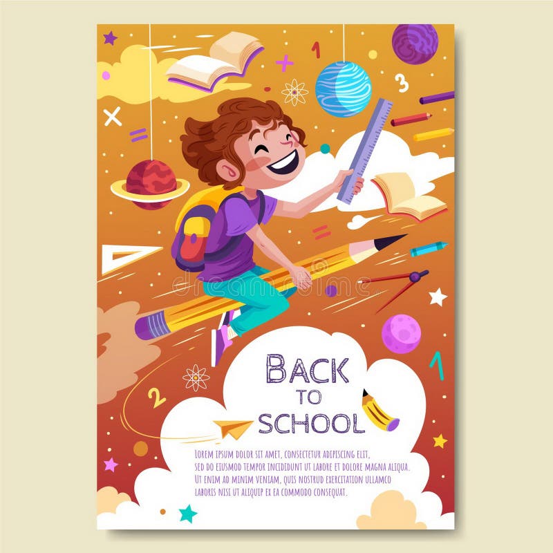 Detailed Back School Vector Design Vertical Poster Template Stock ...
