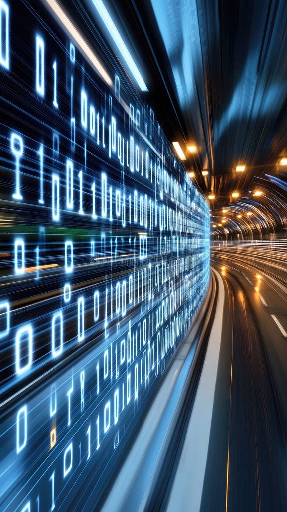 A Detailed Background Featuring Glowing Elements and Binary Code Set ...