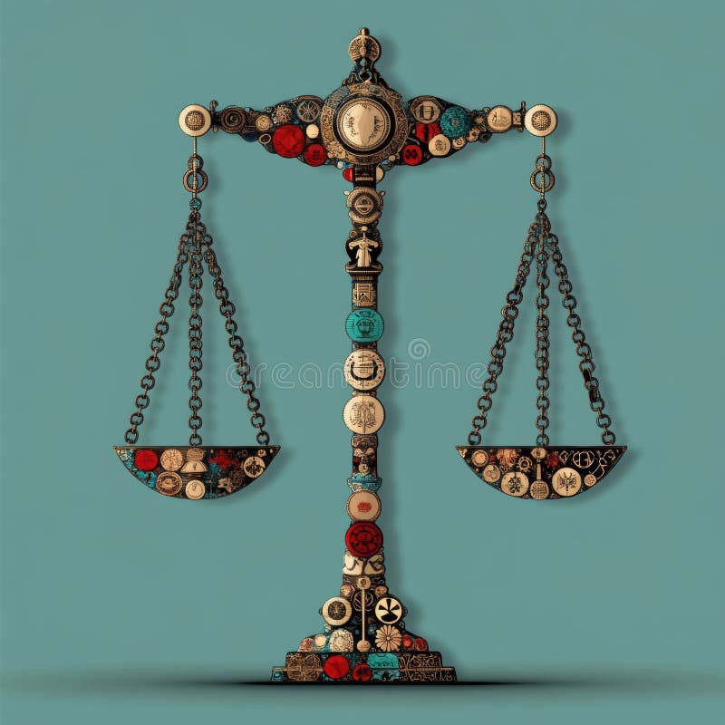 A Detailed Balance Scale Decorated with Various Symbols and Patterns ...