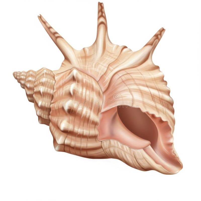 Detailed Beige Seashell with Spiral Pattern on White Background Stock ...