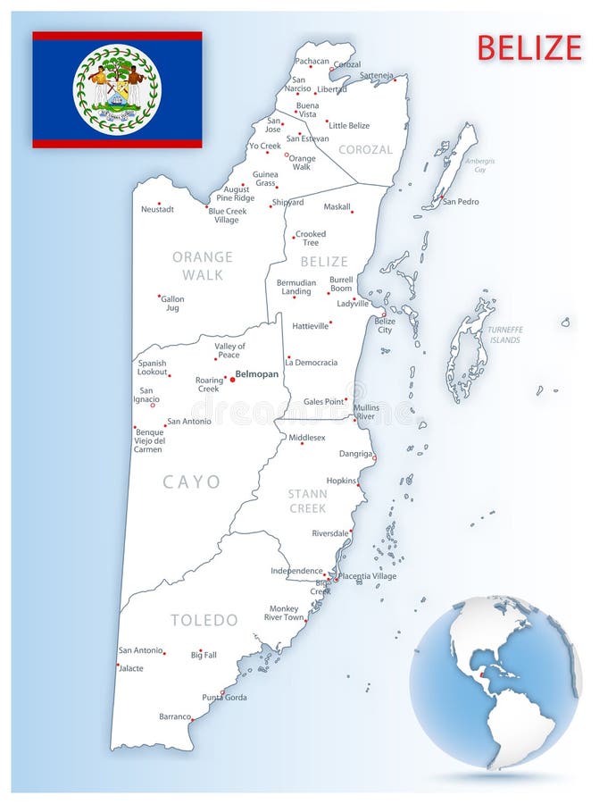 Detailed Belize Administrative Map with Country Flag and Location on a ...