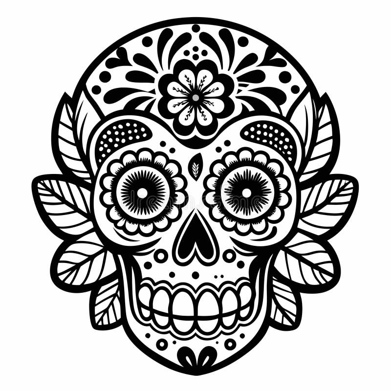 A Detailed Black Sugar Skull Design Stock Photo - Illustration of ...